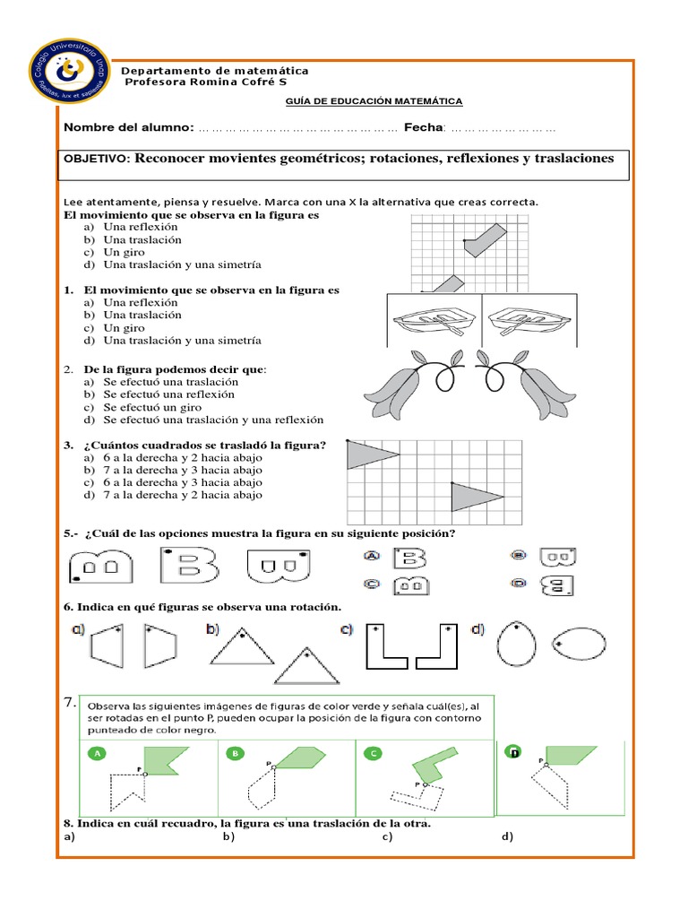 GUÍA de Geometría Simetría Rotación y Traslación