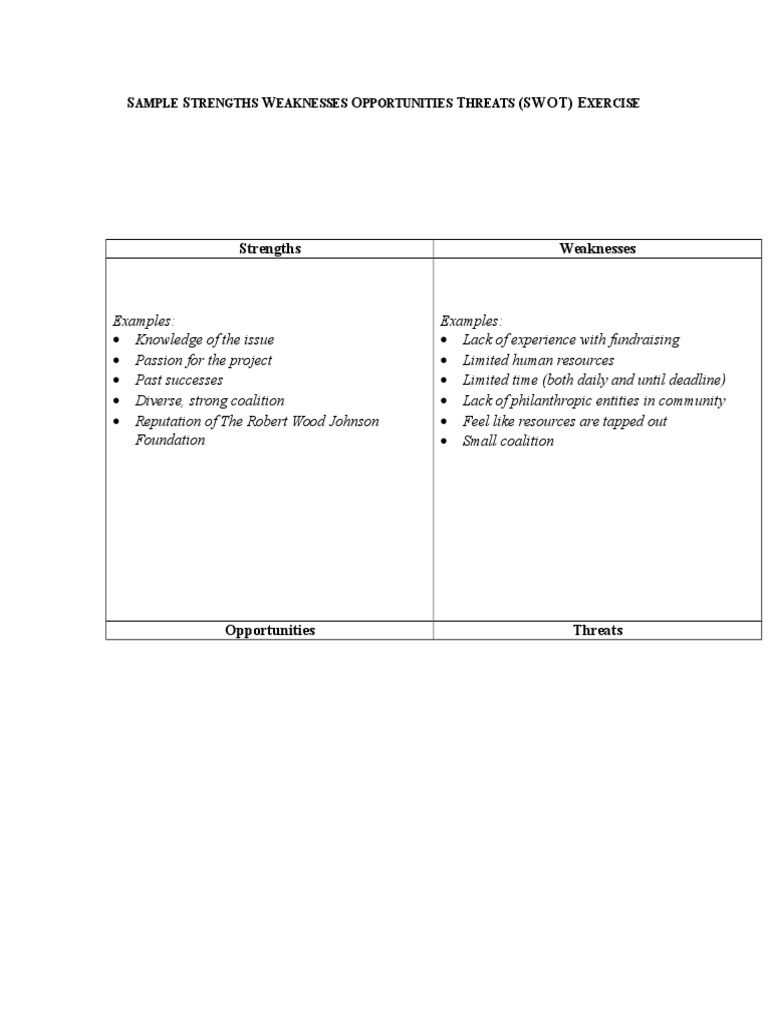 Fundraising Swot Exercise | PDF | Nonprofit Organization | Swot Analysis
