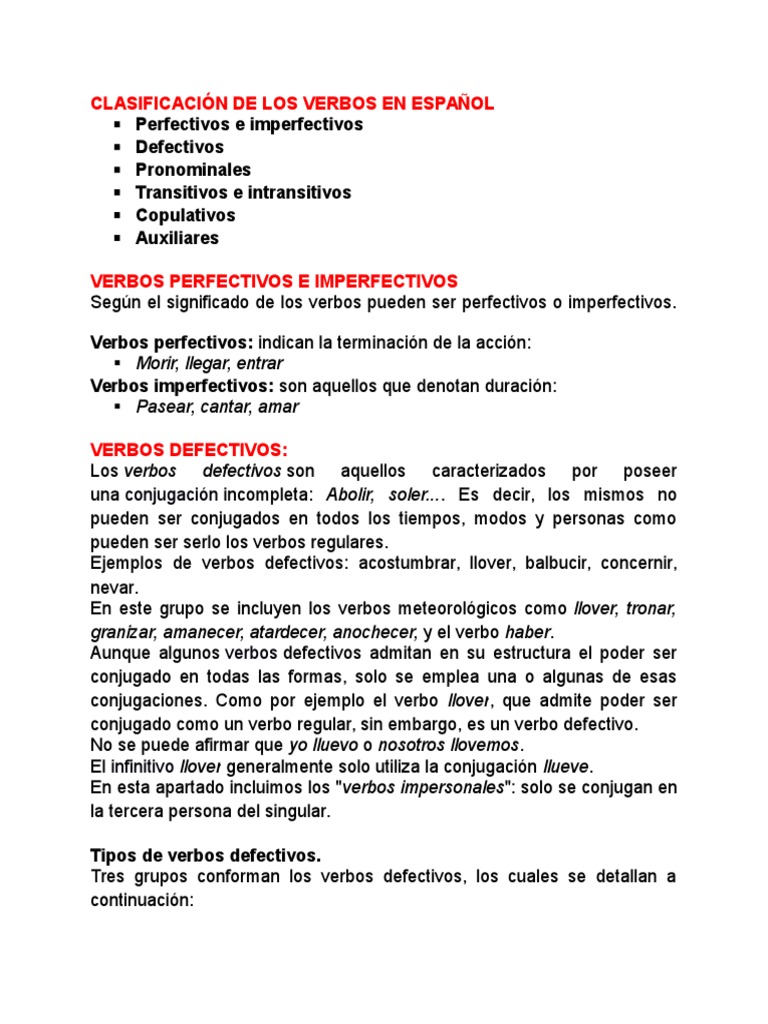Clasificación de Los Verbos en Español | PDF | Verbo | Conjugación ...