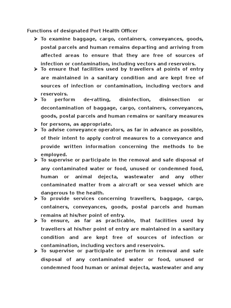 Functions of Designated A Designated Port Health Officer | PDF