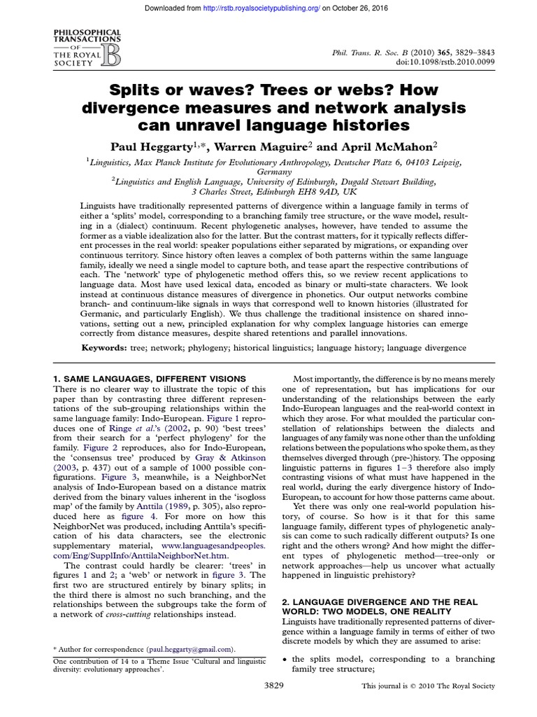 Splits or Waves? Trees or Webs? How Divergence Measures and Network ...