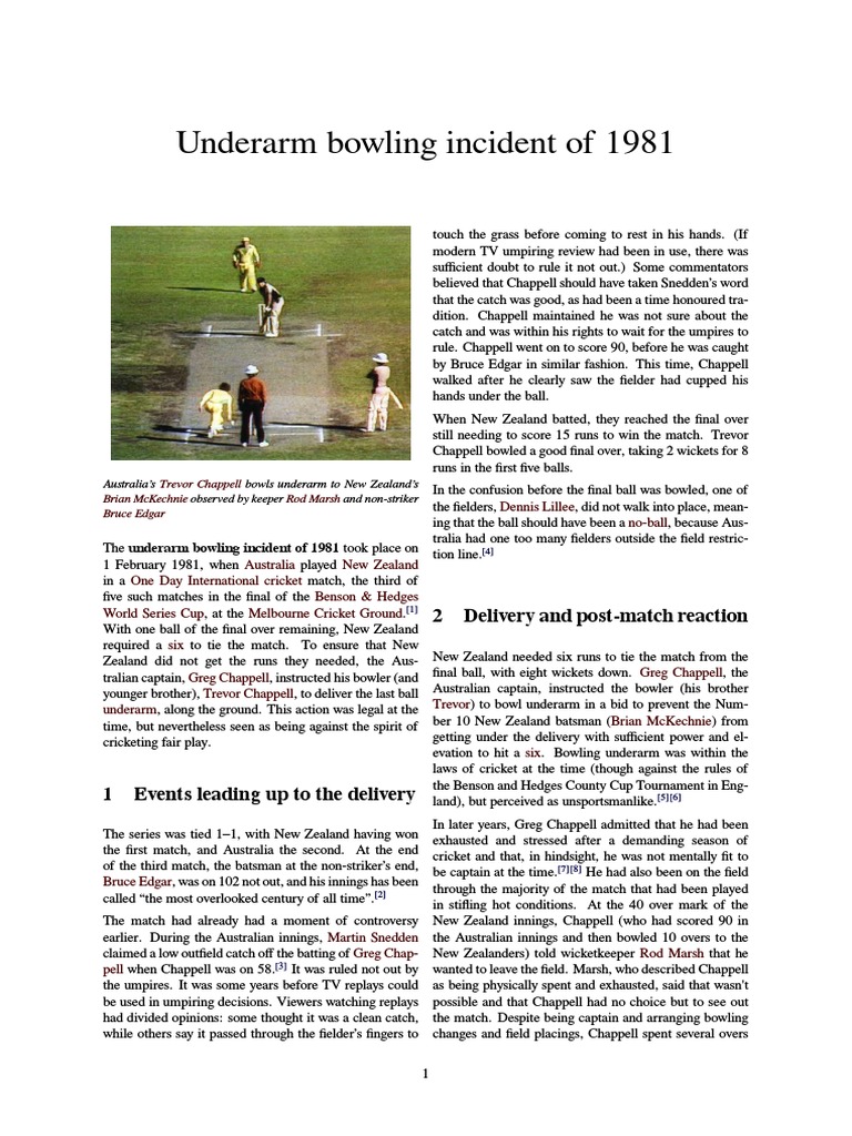 Underarm Bowling Incident of 1981 | PDF | Leisure | Forms Of Cricket