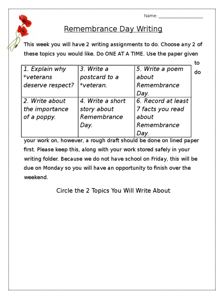 Remembrance Day Writing | PDF