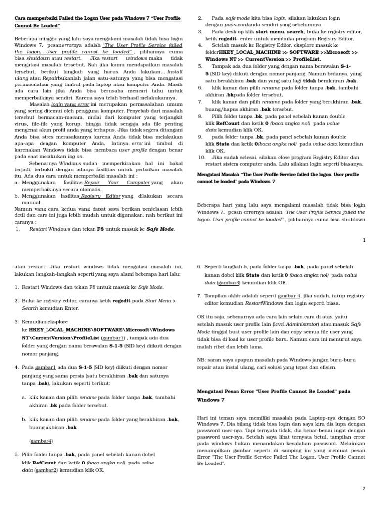 Cara Memperbaiki Failed The Logon User Pada Windows 7 | PDF