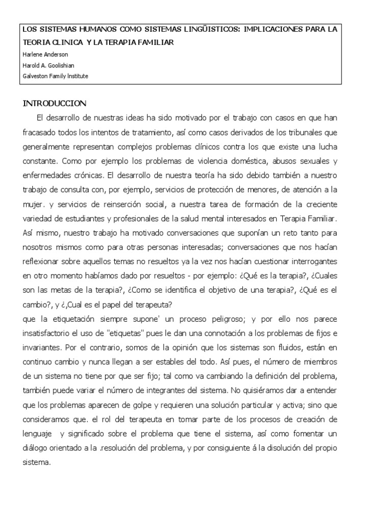 Anderson - Goolishian Los Sistemas Humanos Como Sistemas Linguisticos ...