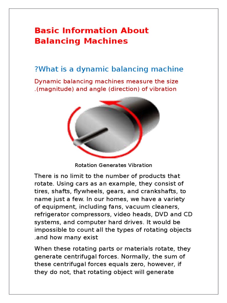 Dynamic Balancing Machines Measure and Correct Unbalance | PDF ...