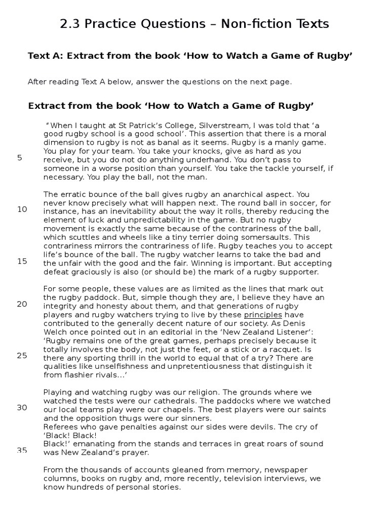 Analyse Unfamiliar Text Practice Questions | PDF | Leisure | Nature