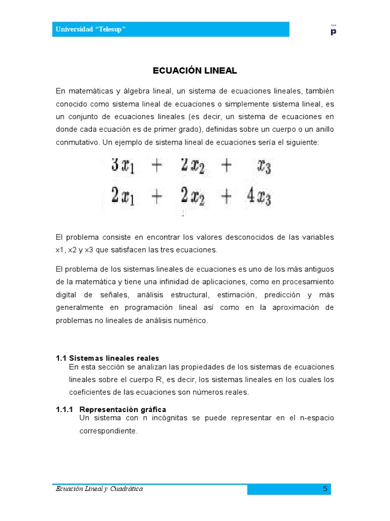Sistemas de Ecuaciones Lineales | PDF | Sistema de ecuaciones lineales ...