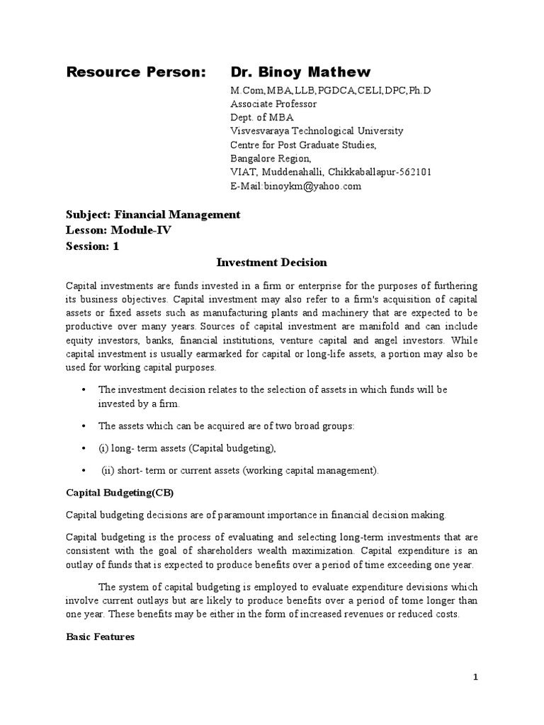 Financial Notes | Download Free PDF | Net Present Value | Internal Rate ...