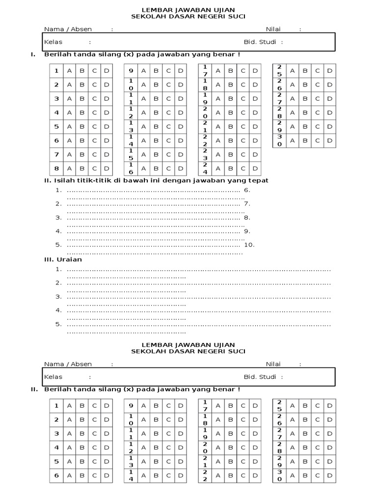 Lembar Jawaban Uts | PDF