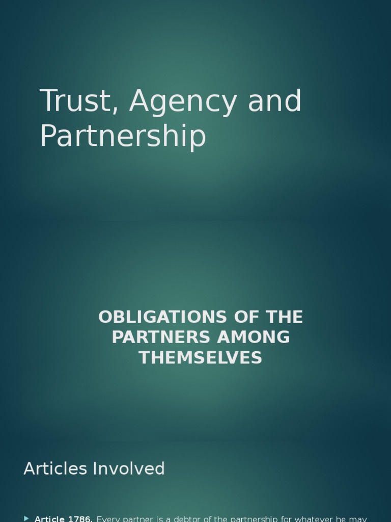 Trust, Agency and Partnership | Partnership | Legal Concepts