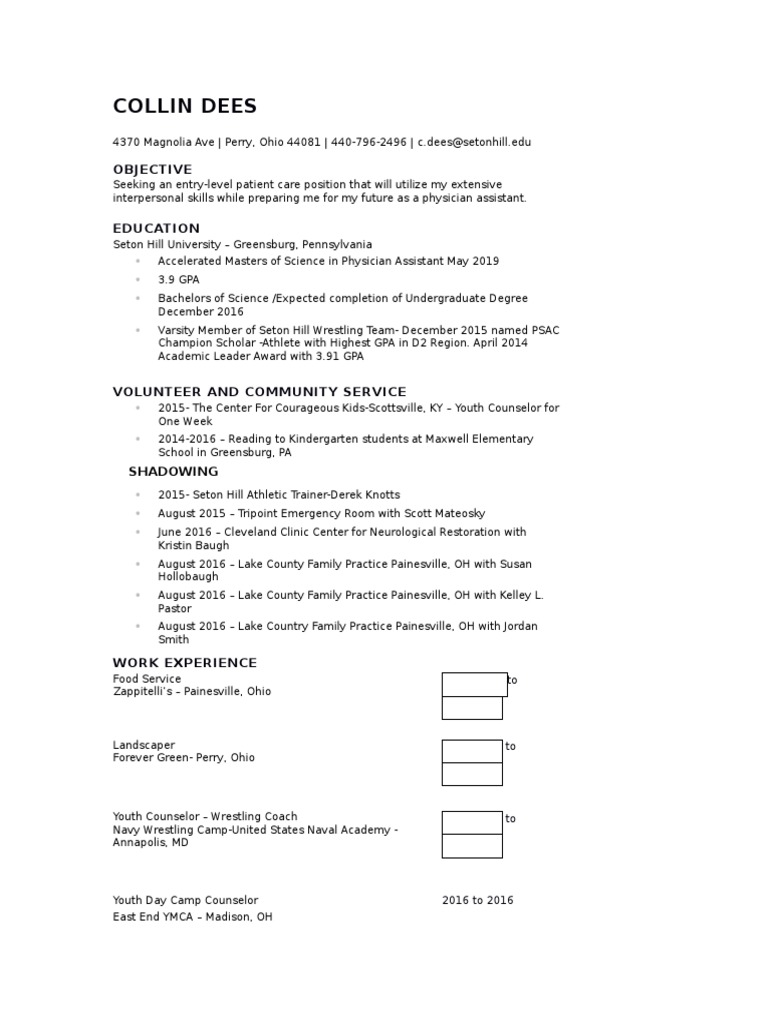 Collin Dees Pa Resume | PDF