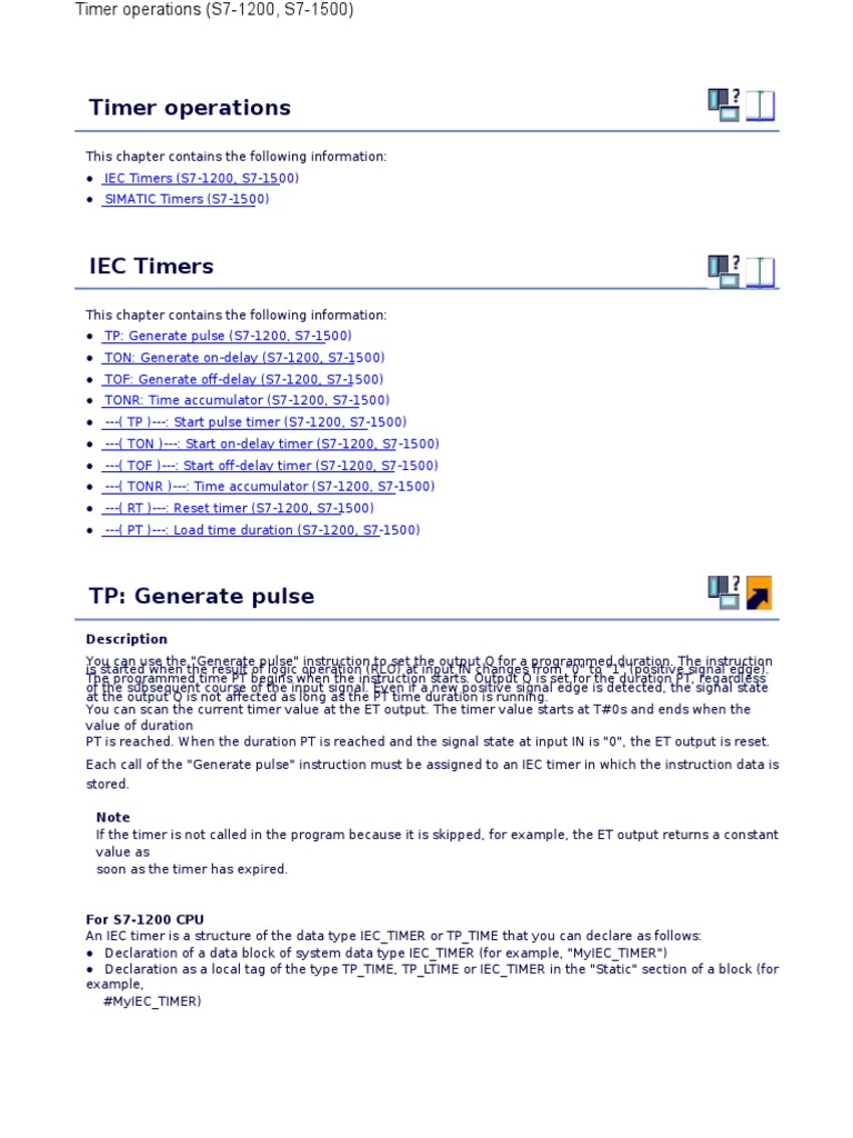 Timer operations guide (S7-1200, S7-1500 | PDF | Input/Output ...