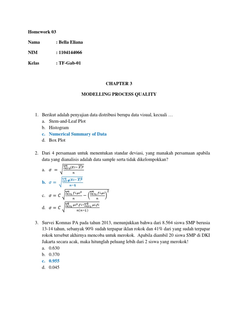 Contoh Soal Dan Pembahasan Materi "Modeling Process Quality and Inferences About Quality Process ...
