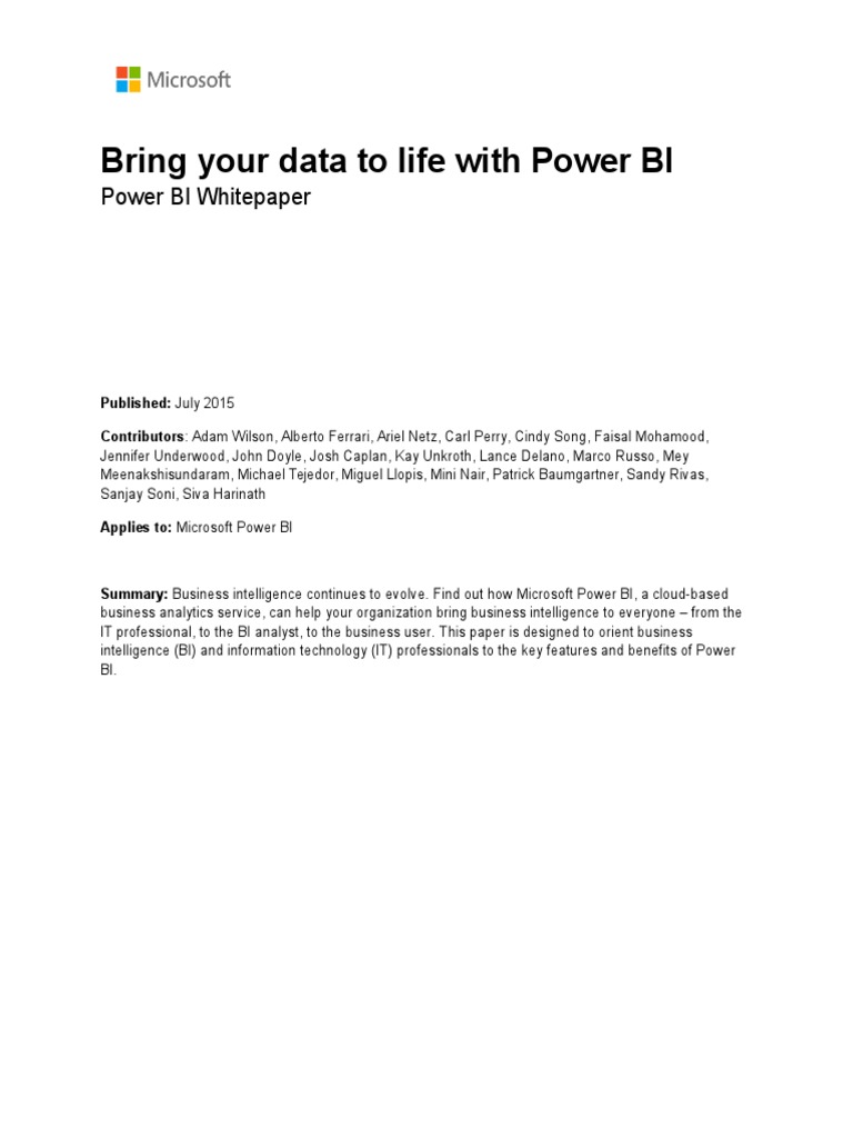 Power Bi Overview White Paper | PDF | Business Intelligence | Software ...
