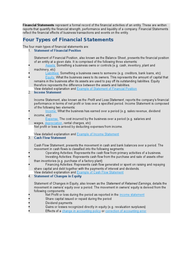 Four Types of Financial Statements | Download Free PDF | Balance Sheet ...