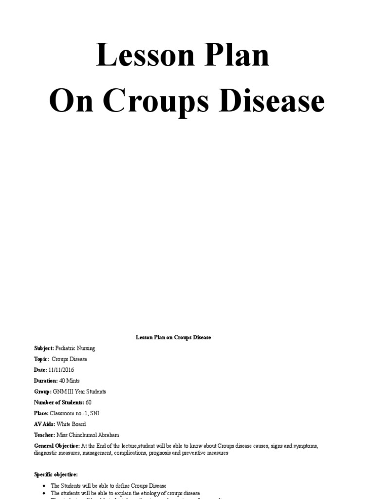 Lesson Plan On Croups Disease | PDF | Animal Diseases | Microbiology
