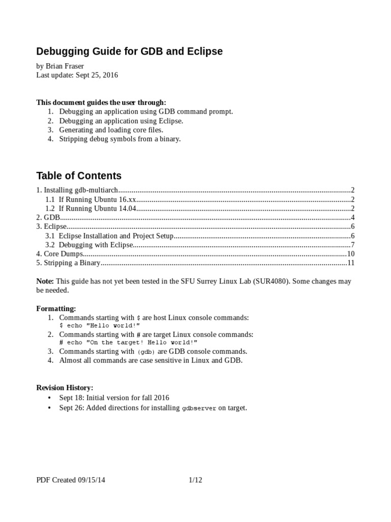 Debugging Guide For GDB and Eclipse: This Document Guides The User Through | PDF | Advanced ...