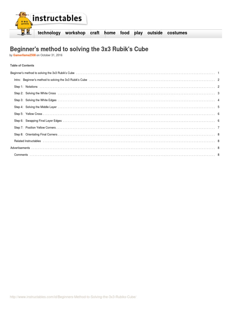 Beginners Method To Solving The 3x3 Rubiks Cube | PDF | Leisure ...