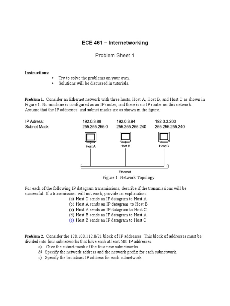 ECE 461 - Internetworking: Problem Sheet 1 | Download Free PDF | Ip ...