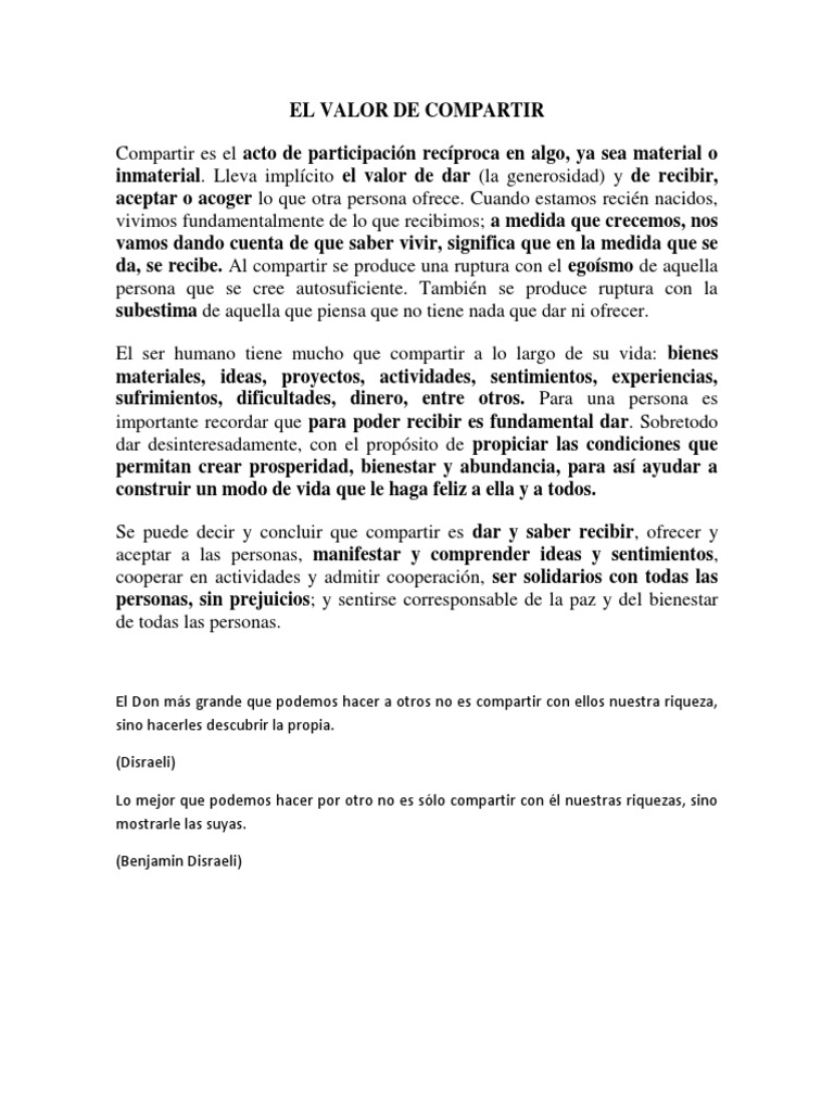 El Valor de Compartir y su Significado | PDF