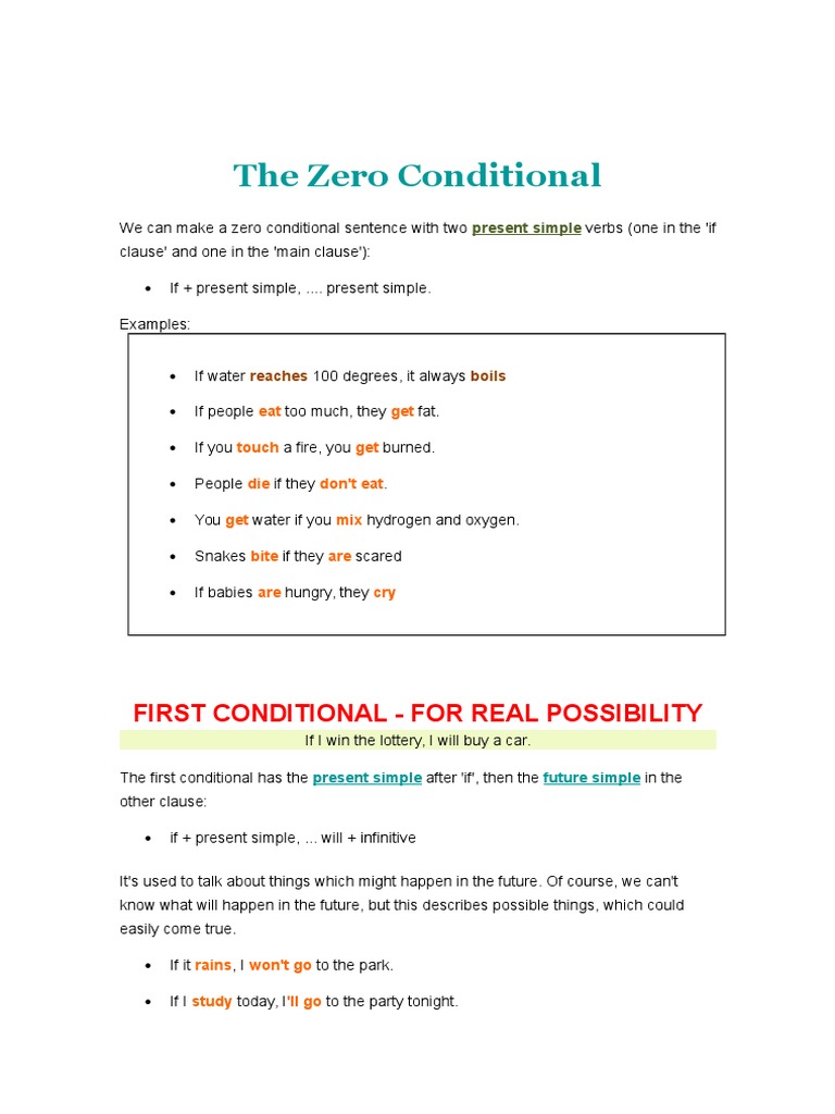 Zero, First, Second and Third Conditionals | PDF | Linguistic Typology ...