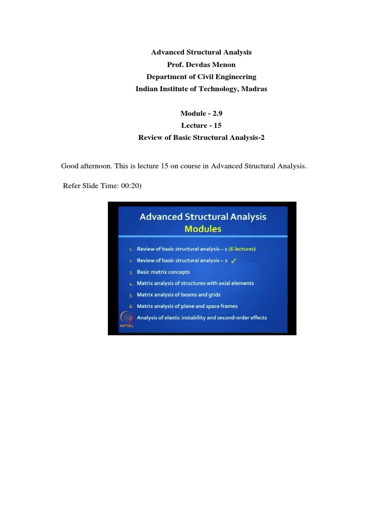 Advanced Structural Analysis Prof. Devdas Menon Department of Civil ...