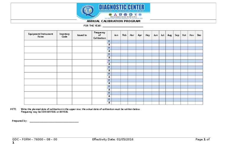 Annual Calibration Program: FOR THE YEAR | PDF