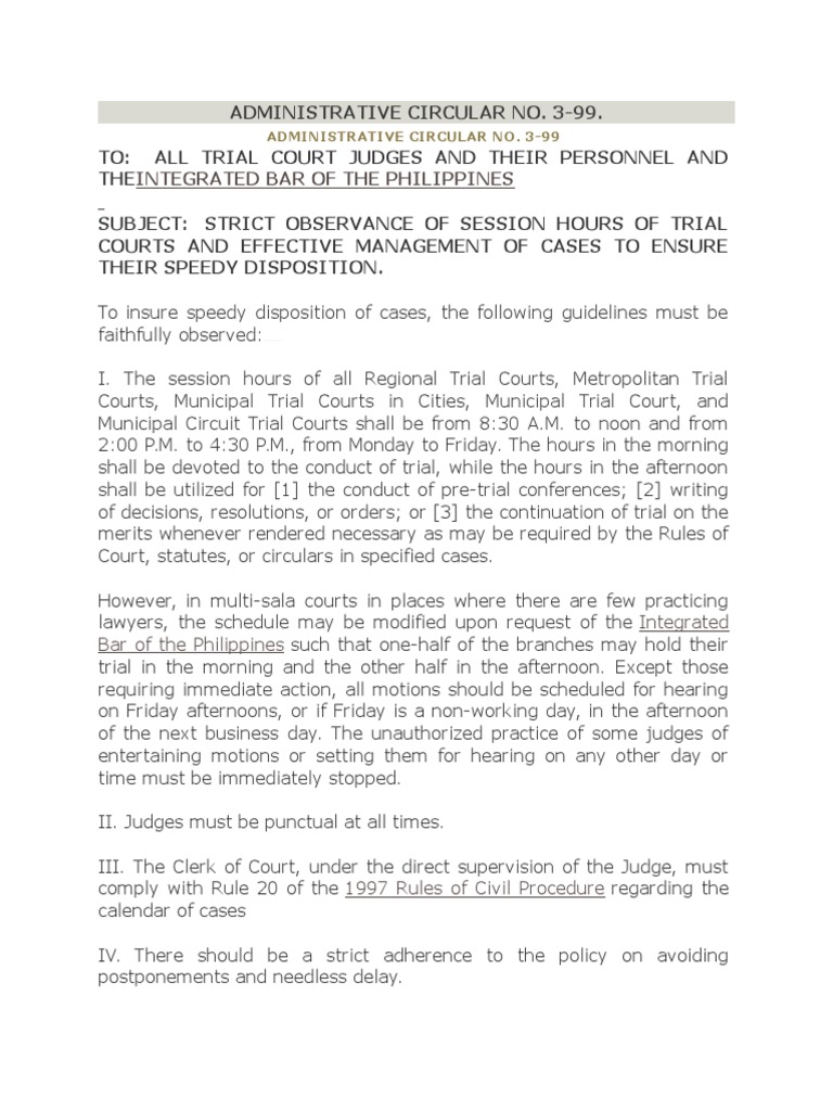 Administrative Circular No 3-99 | PDF | Discovery (Law) | Lawsuit