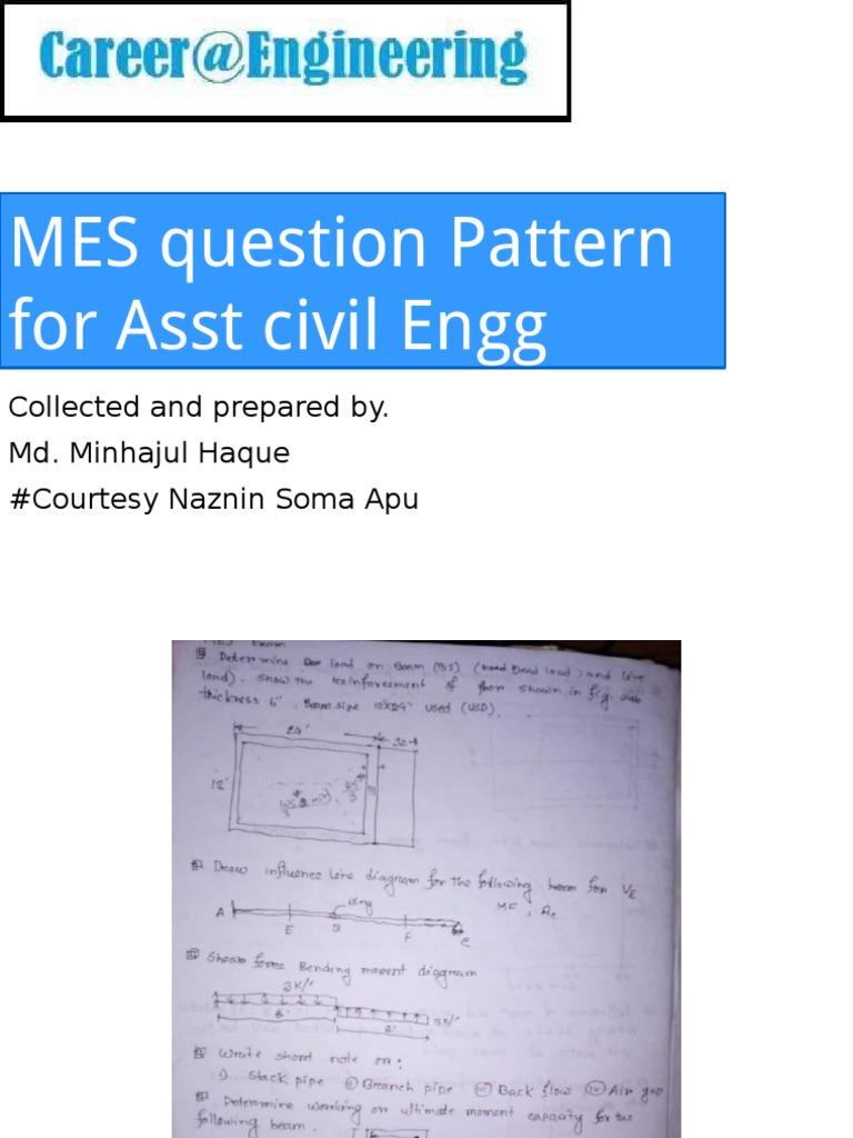 MES Question Pattern For Asst Civil Engg: Collected and Prepared By. Md ...
