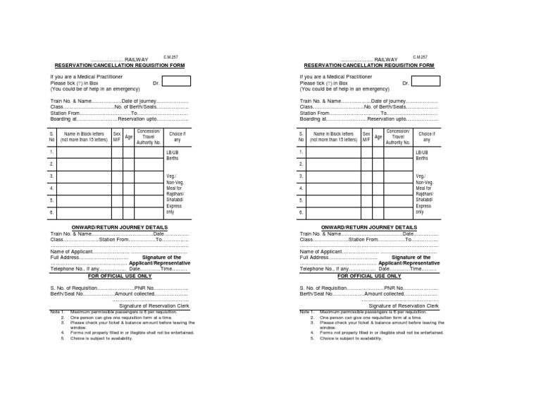 Railway Reservation Form Guide | PDF | Law