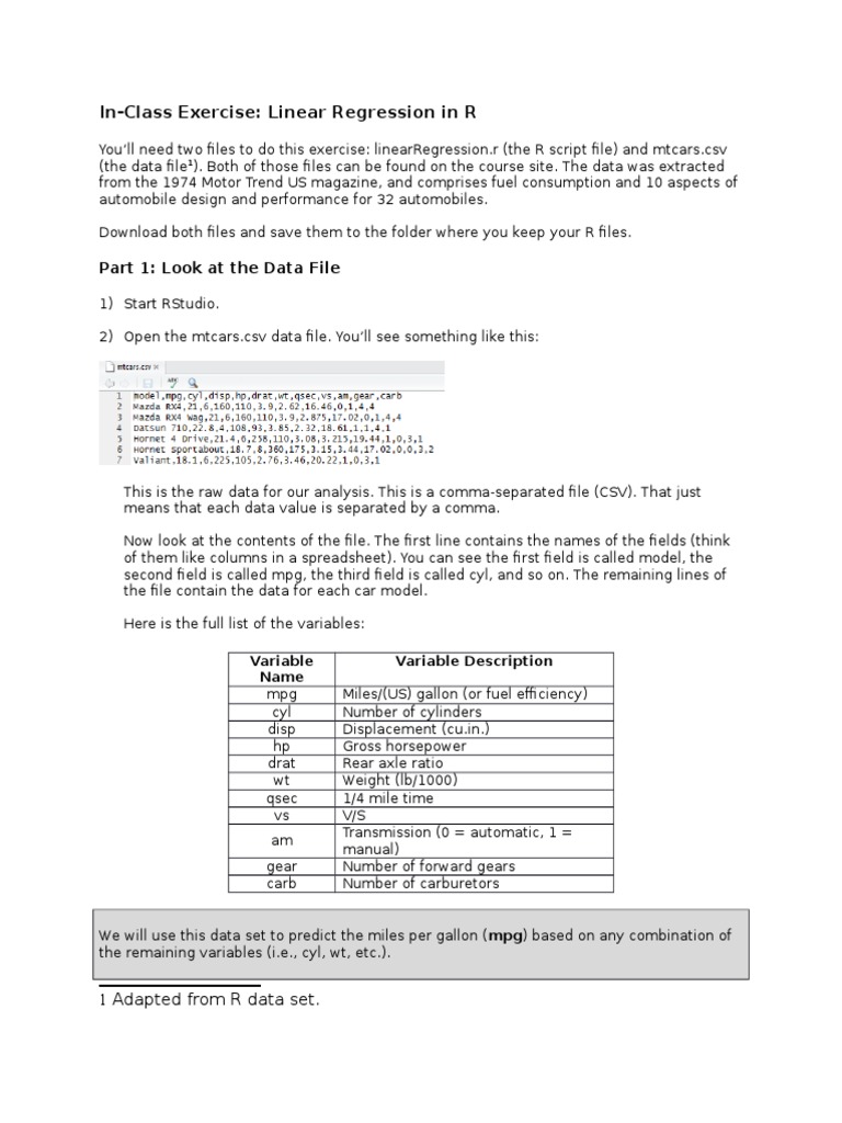 In Class Exercise Linear Regression in R | PDF | Coefficient Of Determination | Errors And Residuals