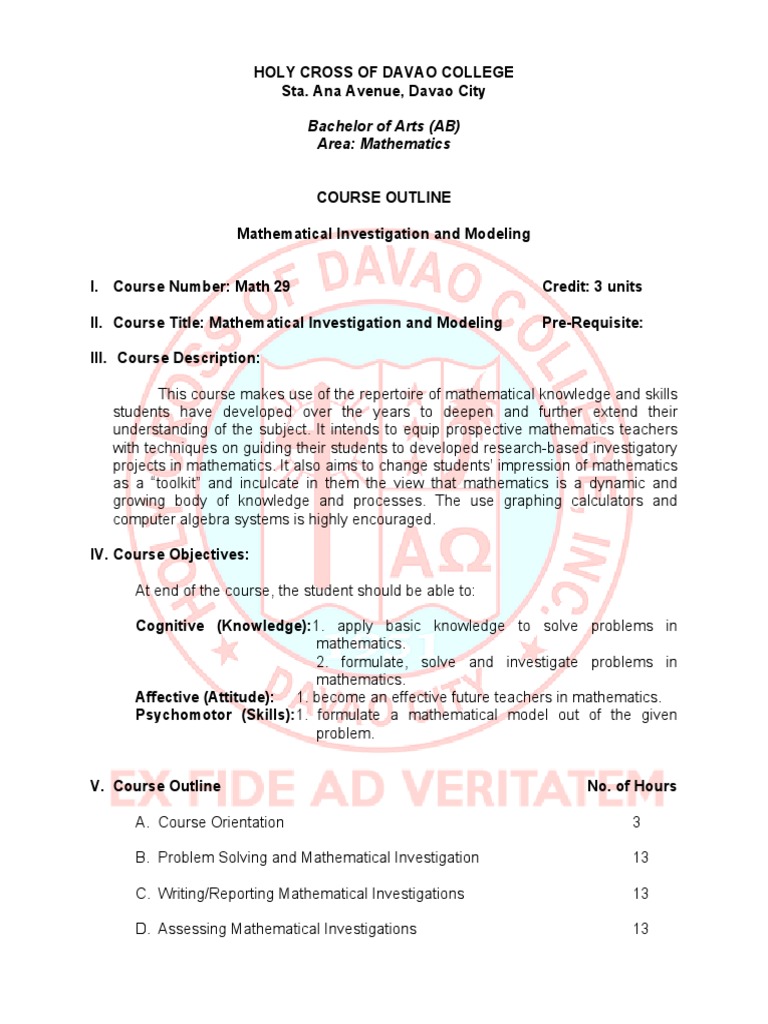 Math 29 Mathematical Investigation and Modeling | PDF | Teaching ...