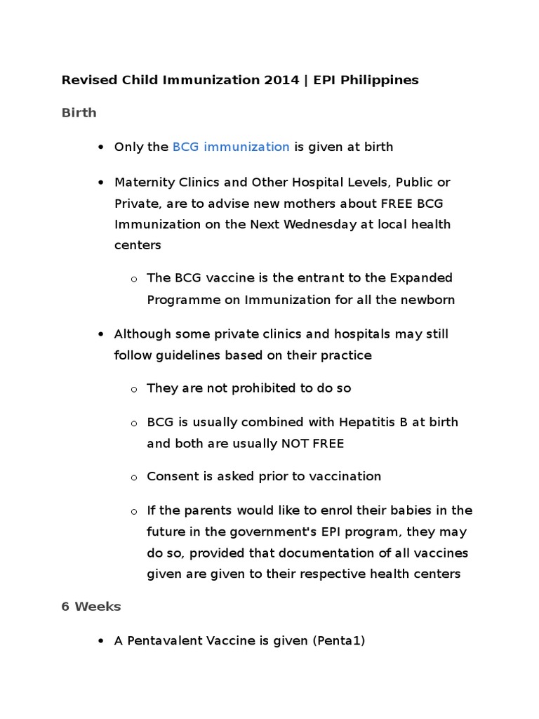 2014 Child Immunization Schedule EPI PH | PDF