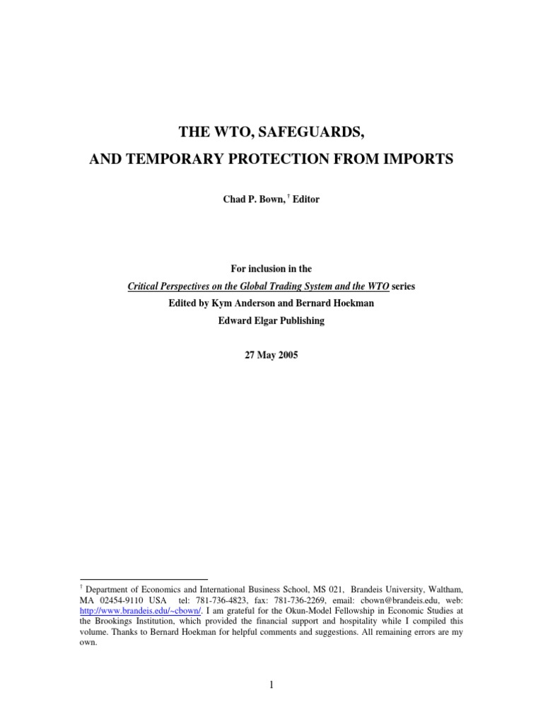 The Wto, Safeguards, and Temporary Protection From Imports: Chad P ...