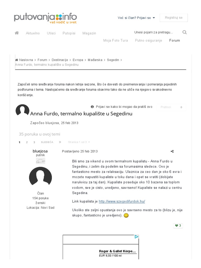 Anna Furdo, Termalno Kupalište U Segedinu - Segedin - Putovanja | PDF