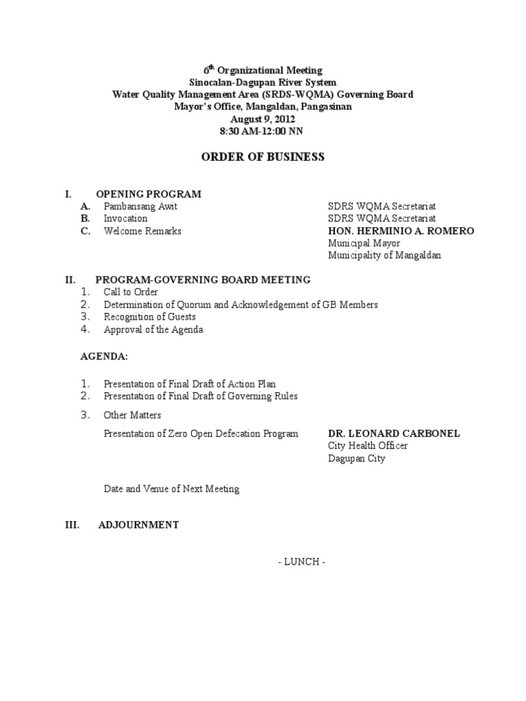 6th SRDS-WQMA Governing Board Meeting | PDF | Technology & Engineering