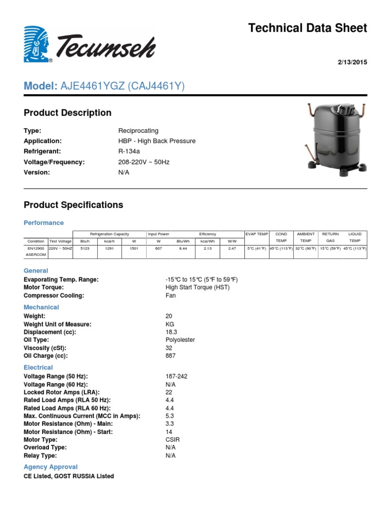 Model: AJE4461YGZ (CAJ4461Y) : Technical Data Sheet | PDF