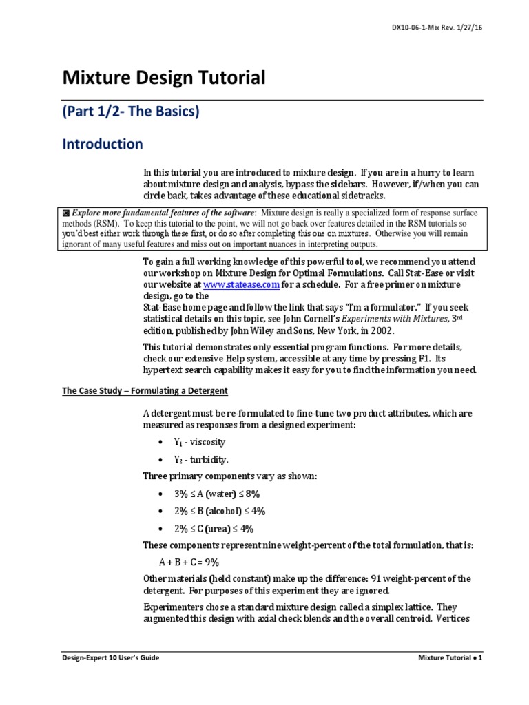 Mixture Design Tutorial: (Part 1/2-The Basics) | PDF | Coefficient Of ...