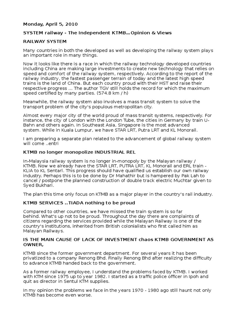 SYSTEM Railway - The Independent KTMB | PDF | Locomotives | Passenger ...