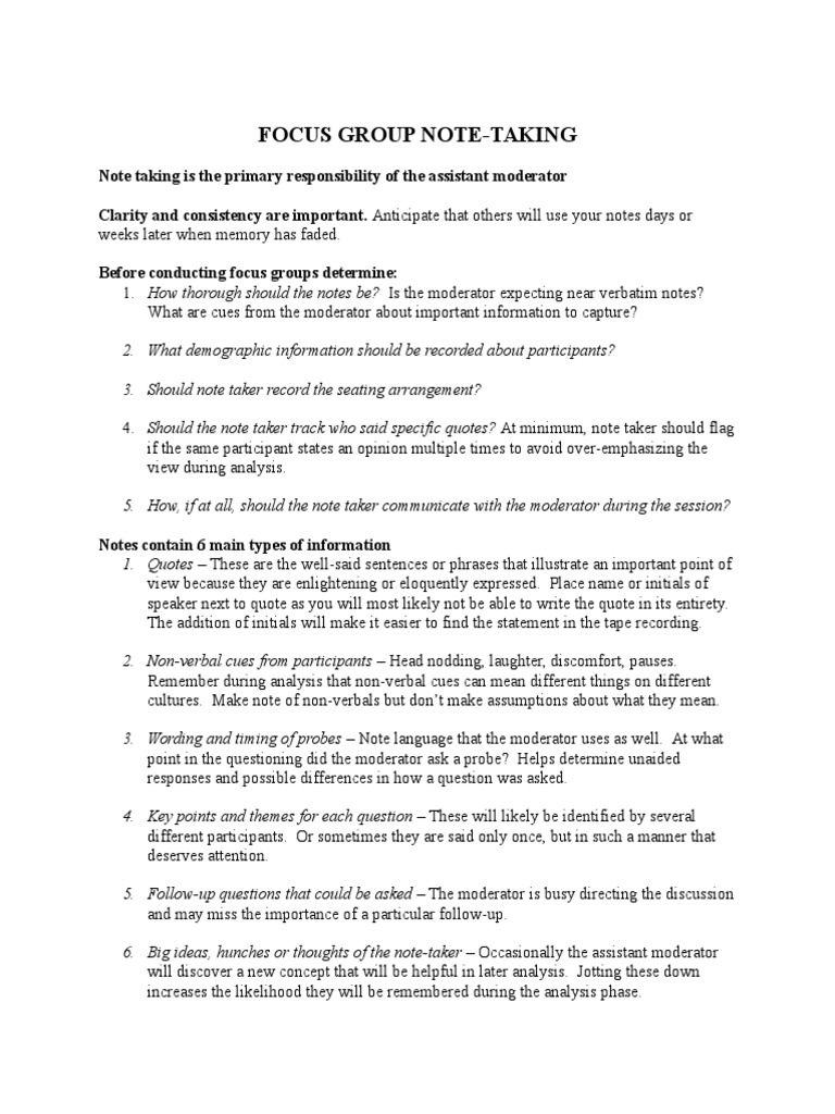 Note Taking | Nonverbal Communication | Focus Group