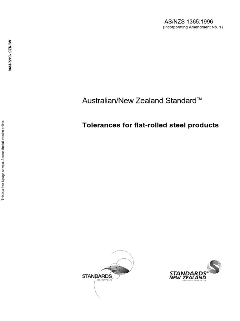 Australian/New Zealand Standard: Tolerances For Flat-Rolled Steel ...