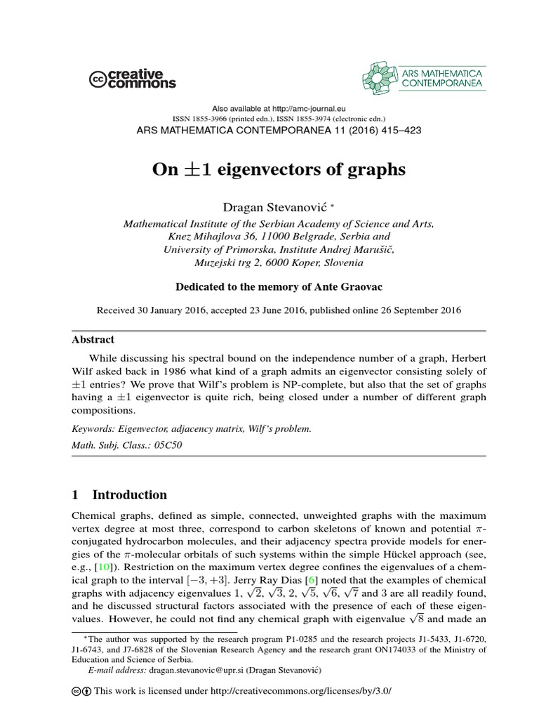 On +/-1 Eigenvectors of Graphs | PDF | Eigenvalues And Eigenvectors ...