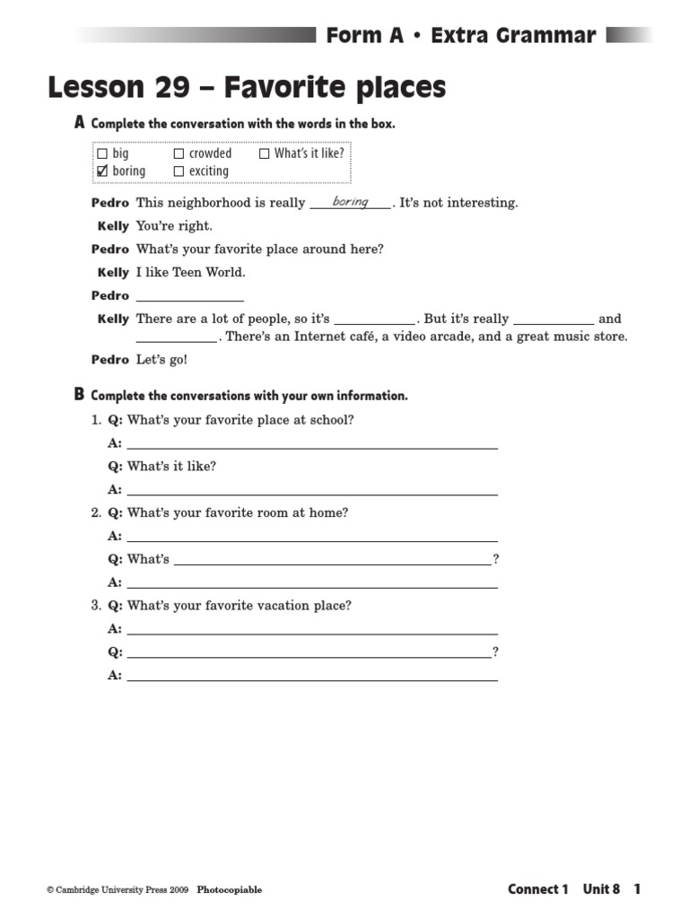 Connect2 Level1 Forma Unit8 Extra Grammar Photocopiable Worksheet | PDF