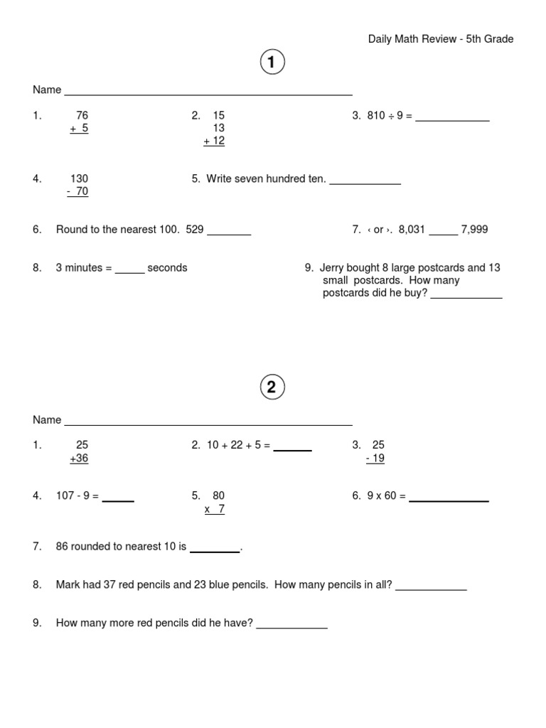 Daily Math Review - 5th Grade | PDF | Pound (Mass) | Teaching Mathematics