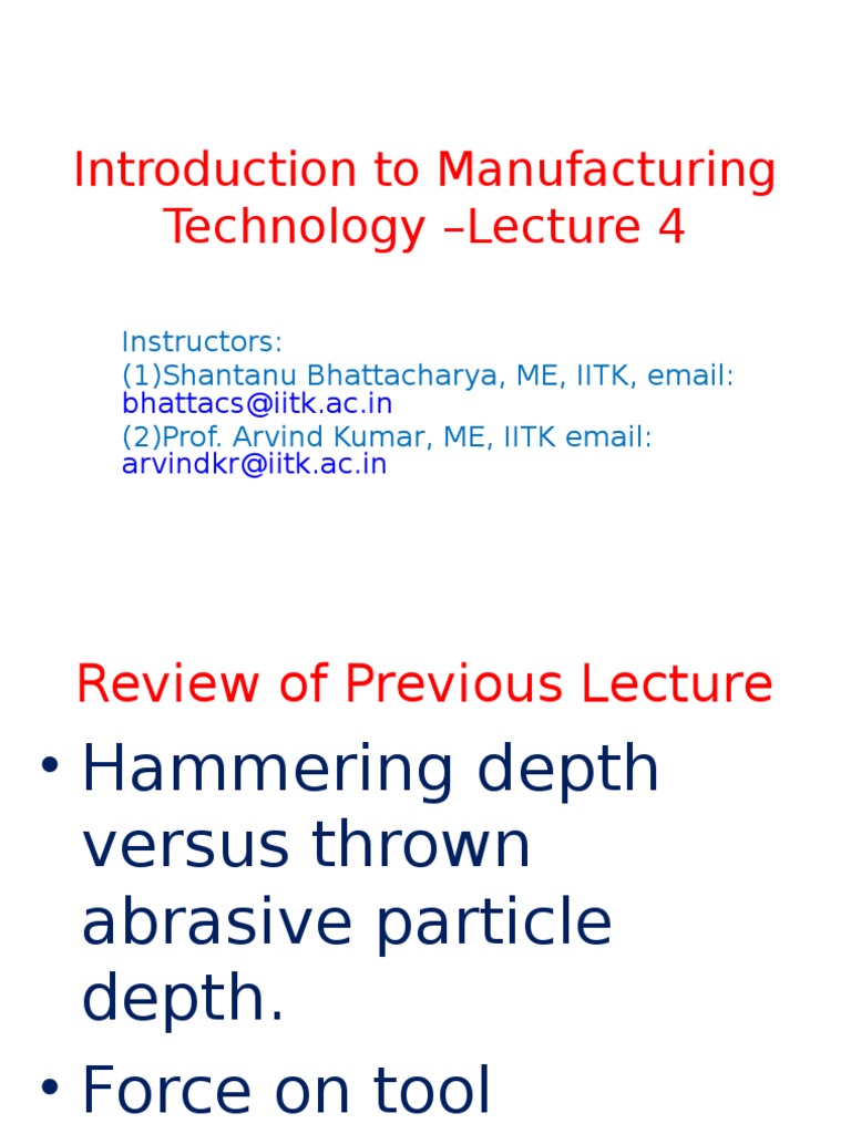 Introduction To Manufacturing Technology - Lecture 4 | PDF | Abrasive ...
