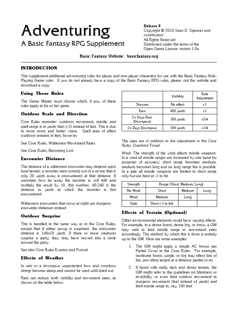 Basic Fantasy Adventuring Supplement r8 | Download Free PDF | Copyright ...