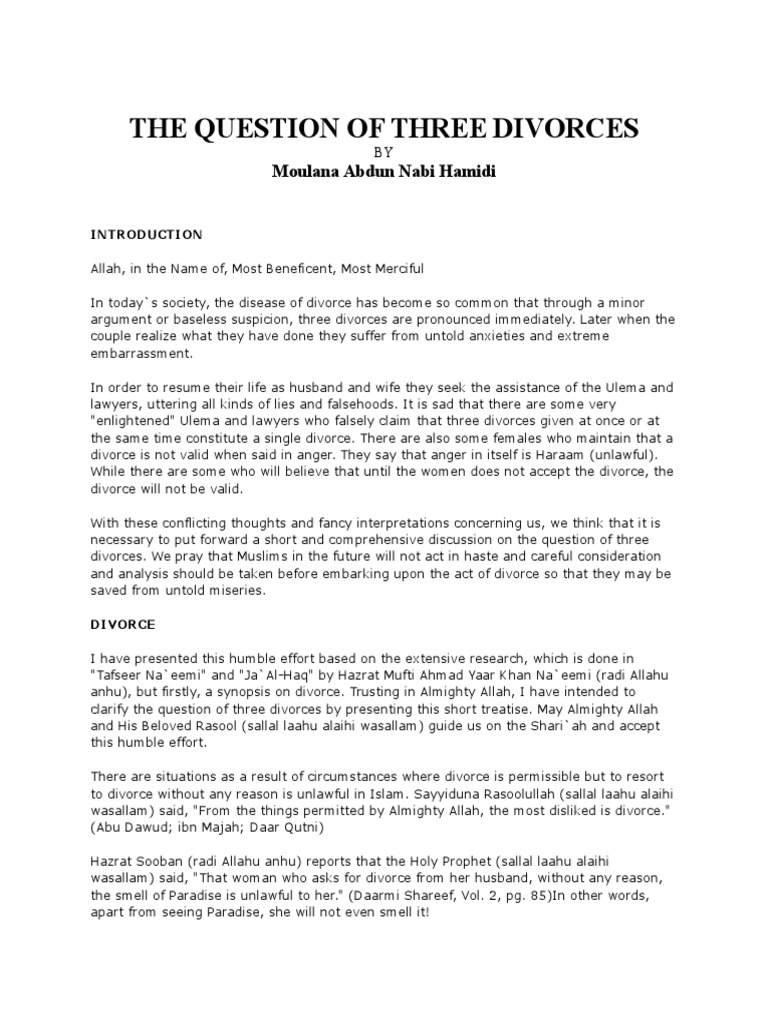 The Question of Three Divorces | PDF | Hadith | Muhammad