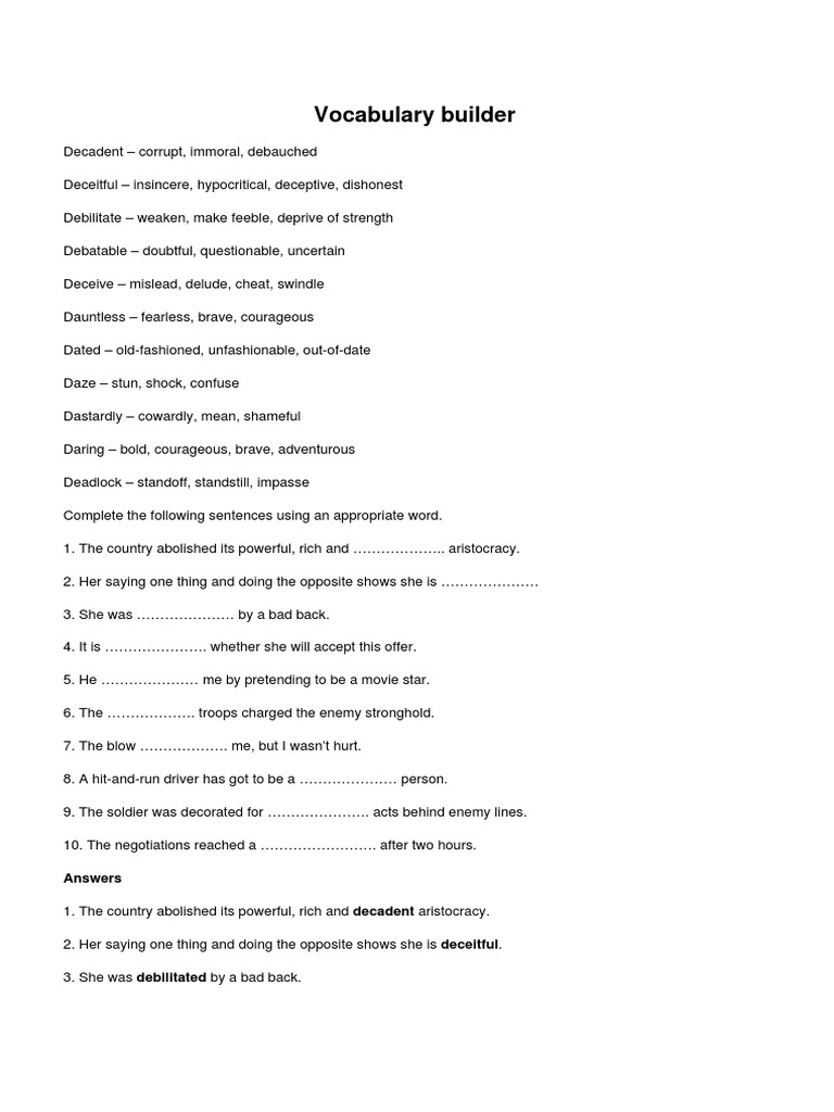 Vocabulary Builder: Answers | PDF