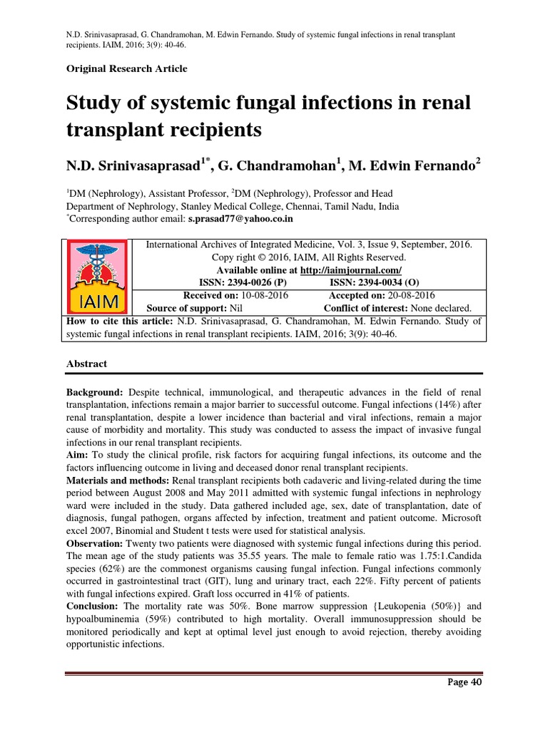 Fungal Infection | PDF | Kidney Transplantation | Organ Transplantation